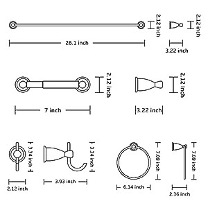 BGL 4-Piece Bathroom Accessory Set Brushed Nickel Bathroom Hardware Set 24 Inches Adjustable Towel Bar Towel Ring Paper Holder Robe Hook