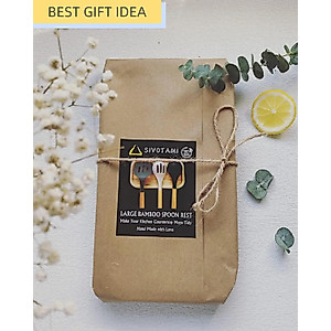 Large Wooden Spoon Rest, 9.7'' Stove Top Bamboo Spoon Holder, Kitchen Counter Cooking Utensils Rest, Farmhouse Small Food Serving Tray for Spatulas, Spoons,Turners, Ladles and Teaspoons (Bamboo)