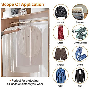 HOOMIL Garment Bags for Clothes, Lightweight Clear White Covers Breathable Protector Bags With Zip PEVA Translucent Dress Cover, 8 Pcs