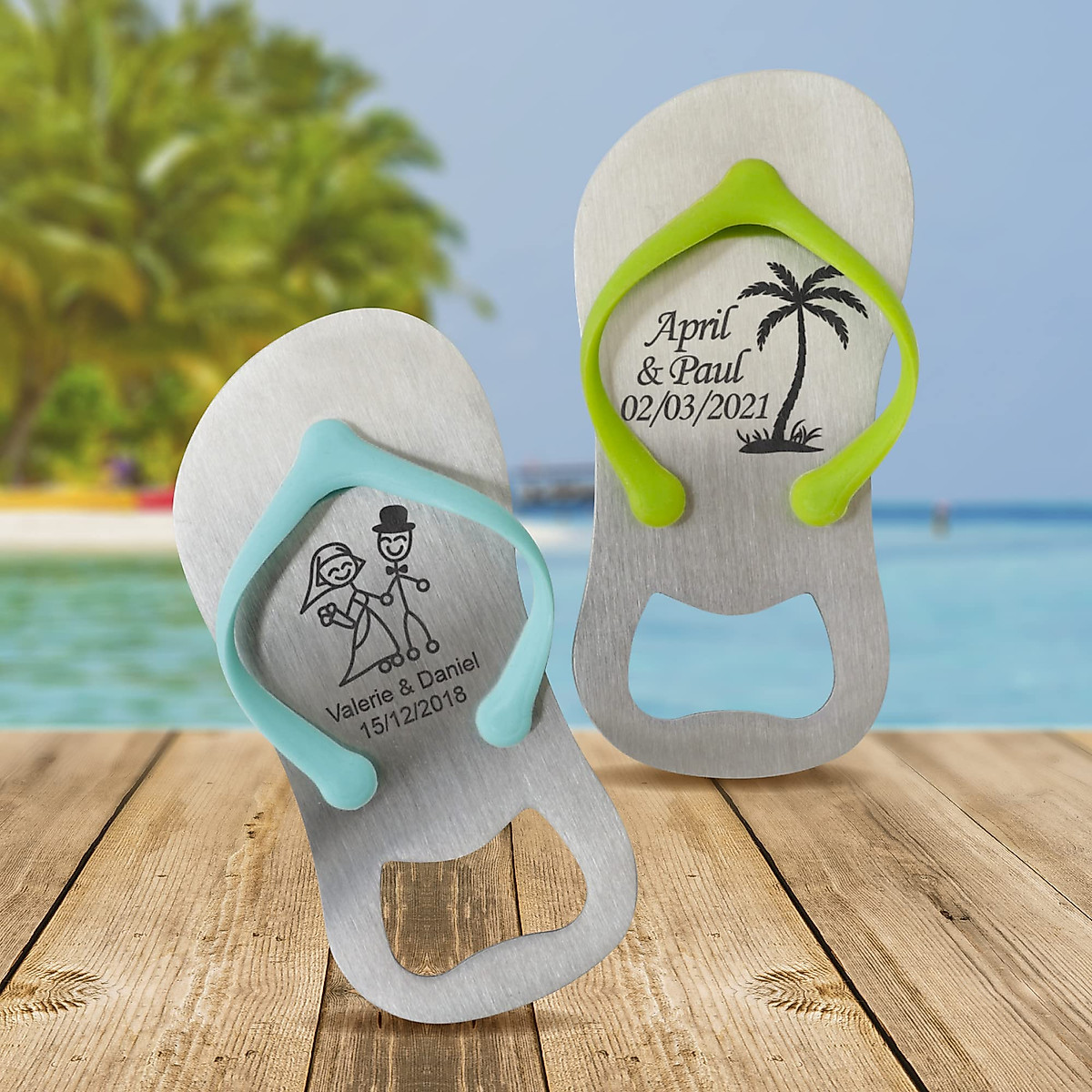 Lot of 3-6-8-12-24 Custom flip flop bottle opener set, personalized party favors, beach customized wedding guest gifts, pool summer birthday favor