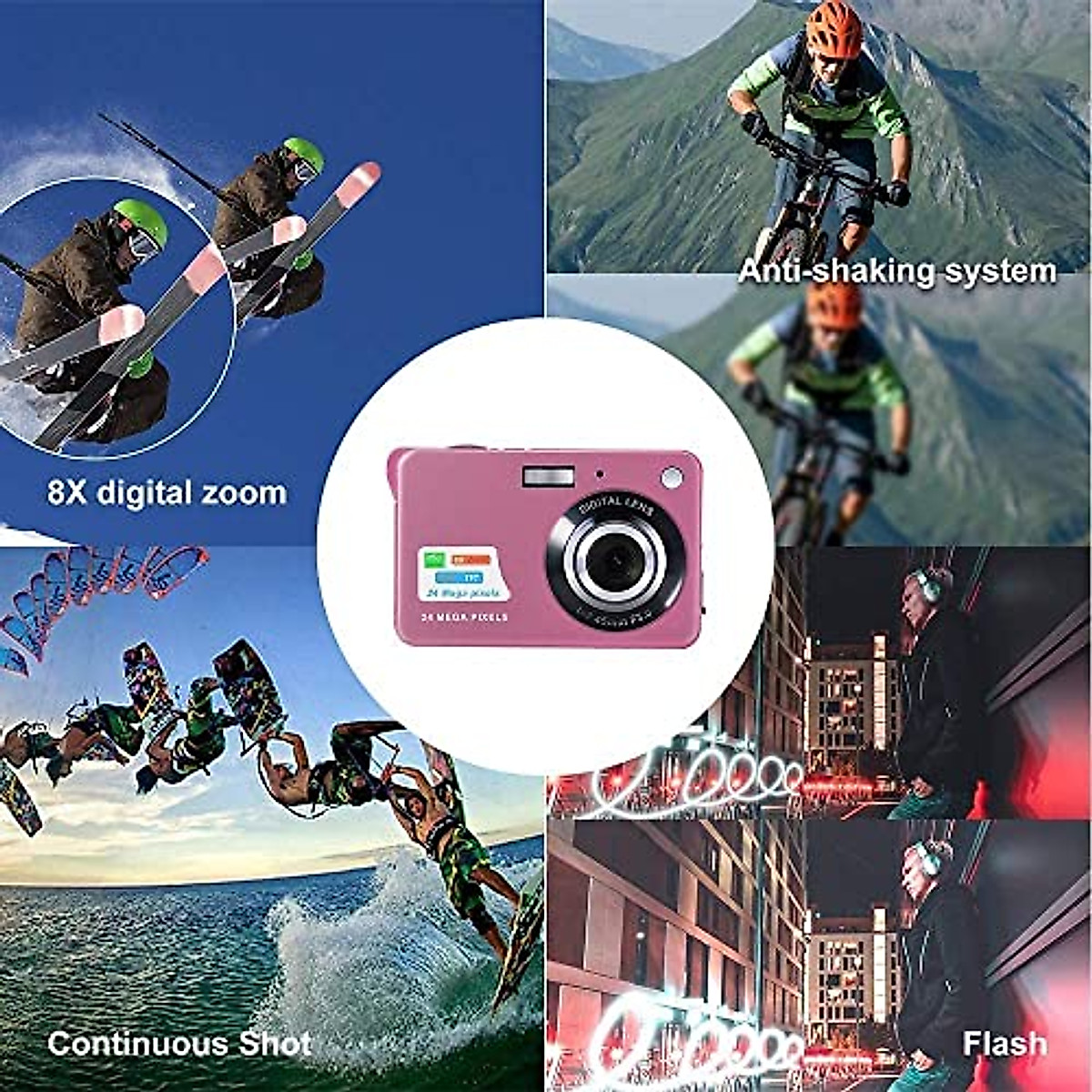 Digital Camera,2.4 Inch FHD Pocket Cameras Rechargeable 24MP Camera for Backpacking, 8X Digital Zoom Compact Cameras for Photography, sd Card 32GB