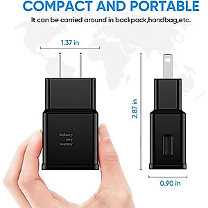 Adaptive Fast Charging USB Wall Charger Adapter Compatible Samsung Galaxy S21 S20 S10 S6 S7 S8 S9 / Edge/Plus/Active, Note 5 8, Note 9, Note 10, LG Quick Charge, Android Phone Travel Plug (2 Pack)