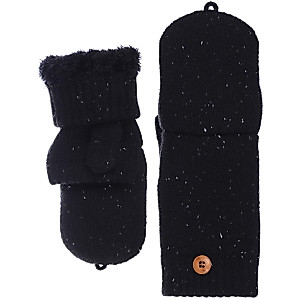 Be Your Own Style BYOS Womens Winter Soft Warm Plush Fleece Lined Convertible Fingerless Marble Speckled Knit Mittens Gloves Glittens W/Thumb Flaps (Black)