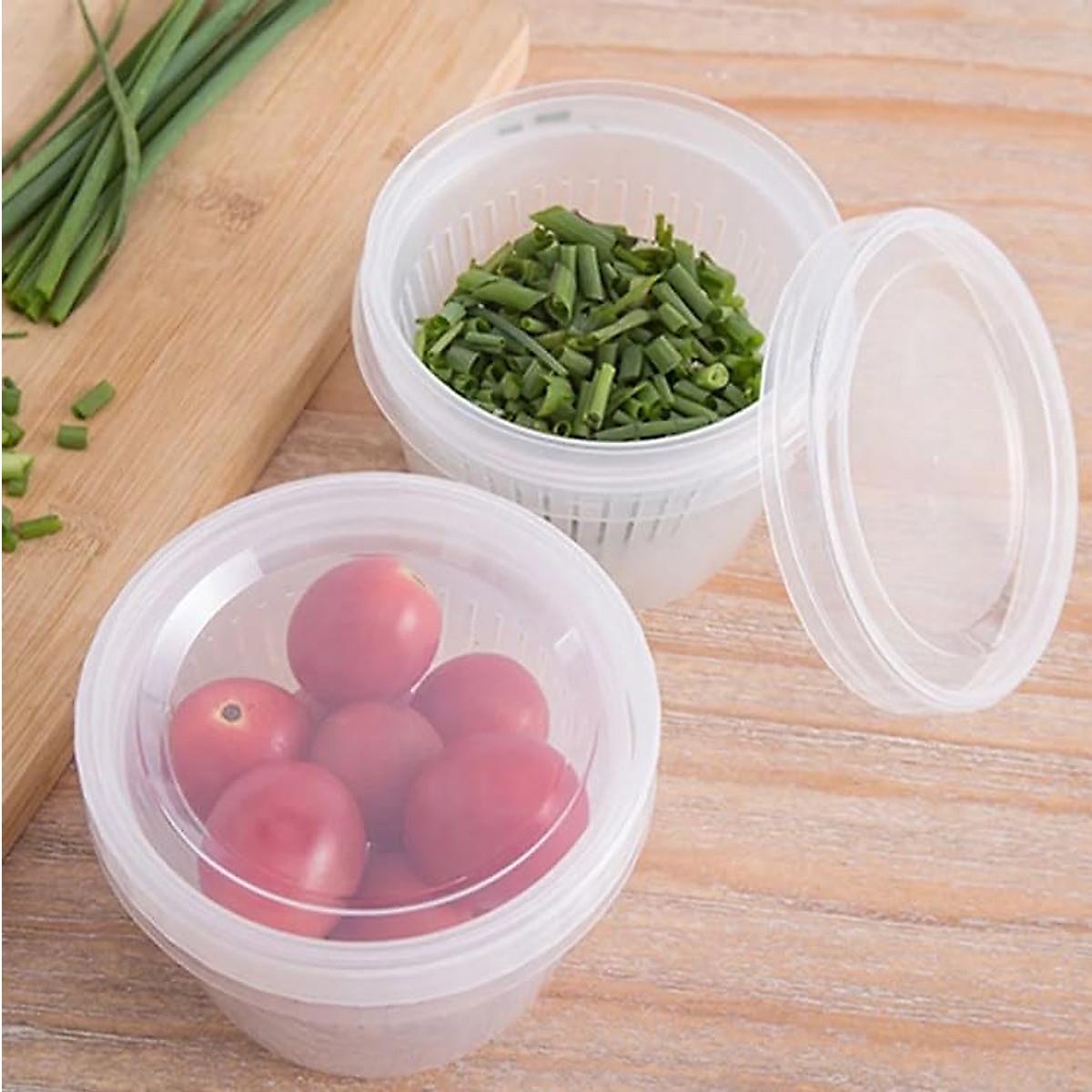 LUOZZY 10Pcs Food Storage Containers with Lids Fruit Keeper Box Containers Double-layer Draining Box for Vegetable Storage, Fresh Fruits, Salad