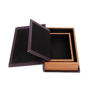 WaaHome Faux Book Box Antique Wooden Leather Jewelry Keepsake Boxes Set with Floral Decoration,Set of 2