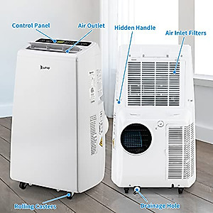 ROVSUN 13000 BTU 4-in-1 Portable Air Conditioner, Heater, Dehumidifier, Fan for Rooms Up to 550 sq ft Floor AC with Remote Control & Rolling Wheels & Window Installation Kit, White