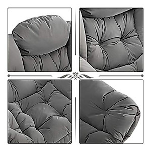 AcozyHom Modern Large Cotton Fabric Lazy Chair，Accent Contemporary Lounge Chair, Single Steel Frame Leisure Sofa Chair with Armrests and A Side Pocket, Nanometer Grey