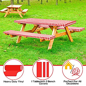 LINPRO 6ft and 8ft Fitted Picnic Table Cover and Bench Covers. These 2 Most Common Sizes Reusable Outdoor Picnic tablecloths with Elastic Will Cover Most Camping Picnic Tables and Folding Tables.