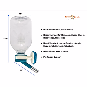 Choco Nose Patented Mini No-Drip Water Bottle/Feeder for Hamsters/Hedgehogs/Gliders/Rats/Mice/Other Small Pets and Animals - for Cages, Crates or Wall Mount. 10.2oz. Nozzle 10mm, Green (C125)