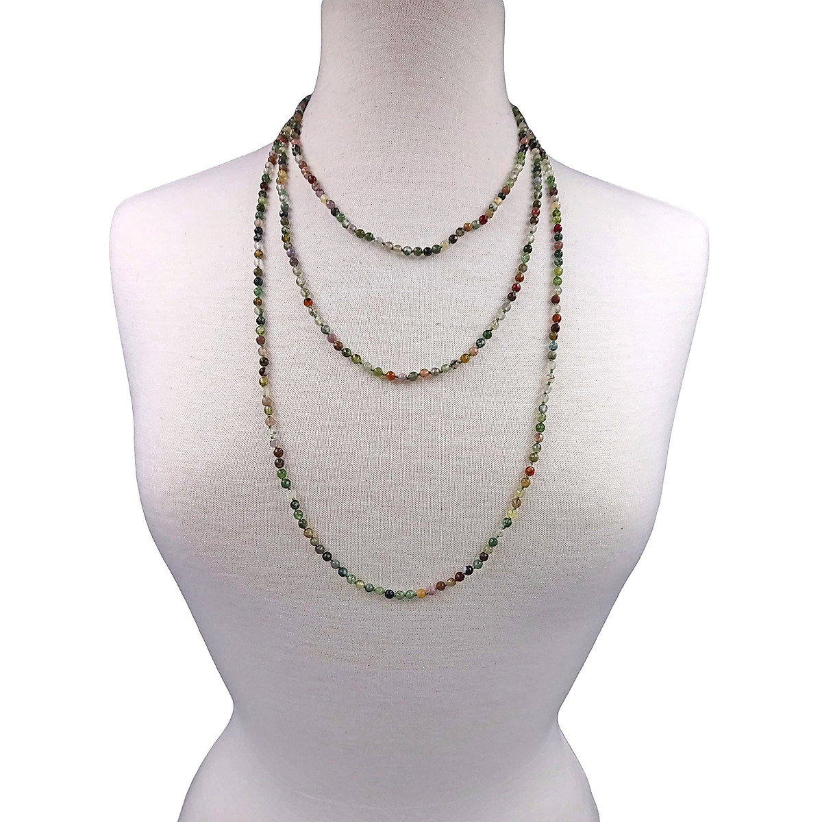 MGR MY GEMS ROCK! BjB 70 Inch 4MM Faceted Natural Fancy Jasper Beaded Light Weight Endless Infinity Long Necklace