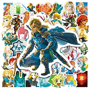 Stickers for Zelda Legend Amiibo Kingdom Tears Fans Kids Teens Boys Party Favors Toys Vinyl Waterproof Laptop Water Bottle Stickers, A, Pack of 50