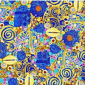 Timeless Treasures Wings of Gold Large Blue Metallic Shaoes and Scrolls Cotton Fabric by The Yard