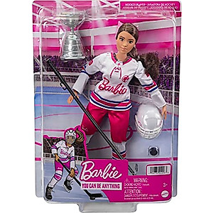 Barbie Hockey Player Fashion Dolll with Curvy Shape & Brunette Hair, Sports Theme with Jersey Helmet & Hockey Accessories