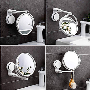 KARAOT Double-Sided Vanity Mirror, Bathroom Shaving Mirror, Wall Mounted Round Cosmetic Vanity, 2X Magnification, 360° Free Rotation and Extendable, Height Adjustable, Folding Arm, Ideal for Gifts