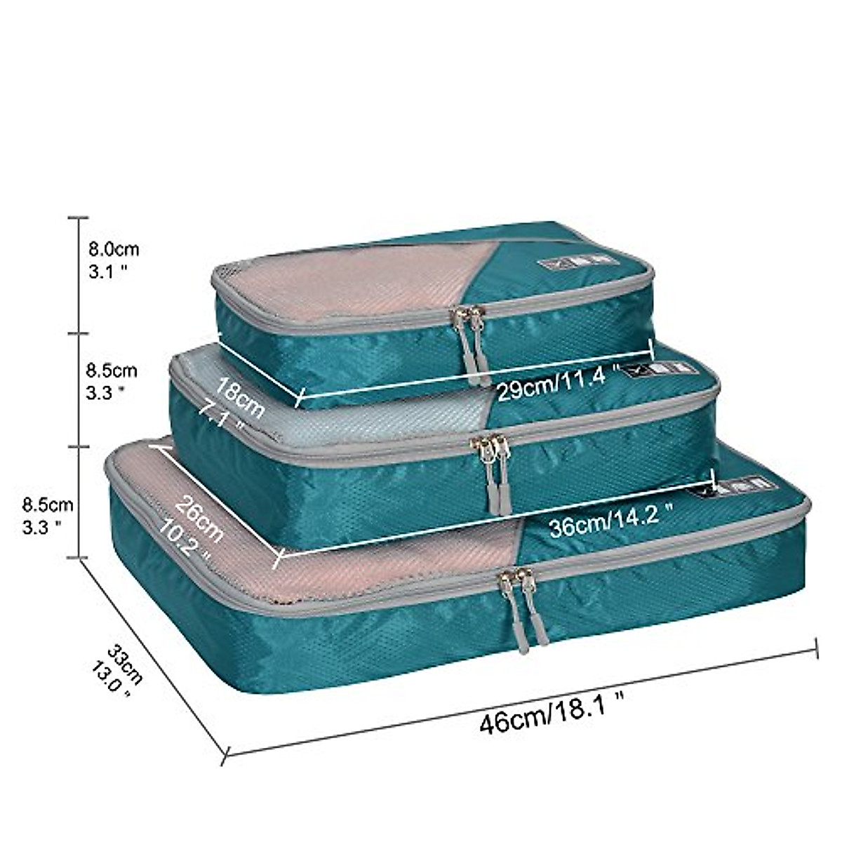 Hynes Eagle 42L Rolling Backpack Wheeled Backpack Flight Approved Travel Backpack Carry on Luggage Grey with 3PCS Packing Cubes Set Teal