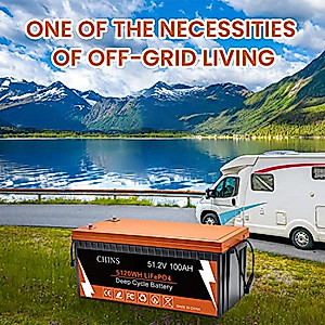 CHINS Bluetooth LiFePO4 Battery，48V 100Ah Smart Lithium Battery，Perfect for Golf Cart, Trolling Motor, Boat, RV, Solar, Home Energy Storage, Backup Power and Off-Grid etc, Peak Current 500A.