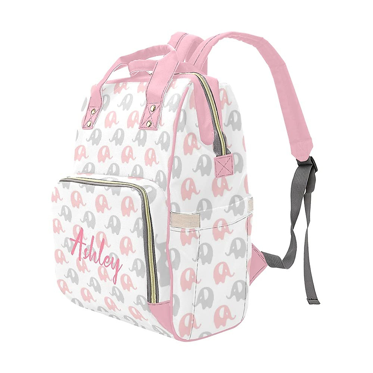 Pink Gray White Elephants Diaper Bags Backpack Personalized Baby Bag Nursing Nappy Bag Travel Tote Bag Gifts