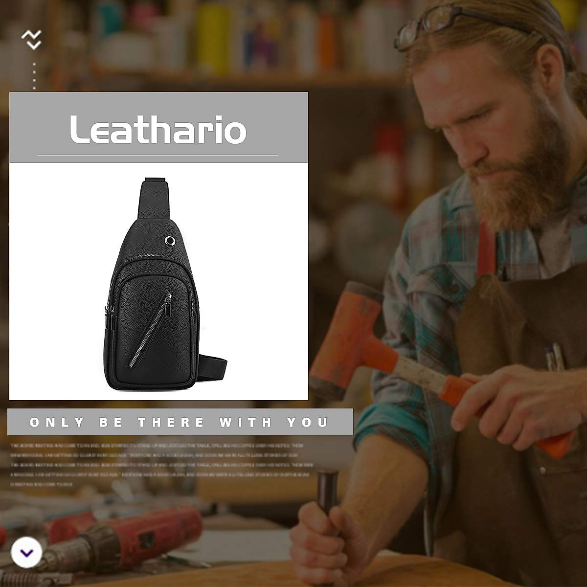 Leathario Men's Leather PU Sling bag Chest bag One shoulder bag Crossbody Bag Backpack for men