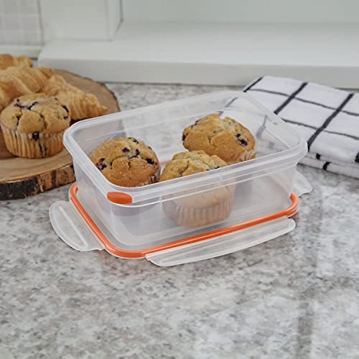 Sterilite 0 Ultra Seal 8.3 Cup Food Storage Container, Clear Lid and Base with Tangerine Accents, 6-Pack,Orange