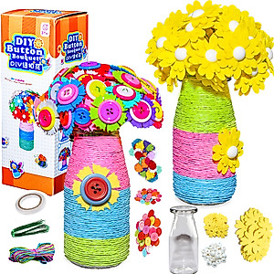 Flower Craft Kit for Kids - Arts and Crafts Make Your Own Flower Bouquet with Button Felt and Pearl ，Vase Project for Boys and Girls - Fun DIY Activity for Children 4 5 6 7 8 9 10 12 Years Old (color)