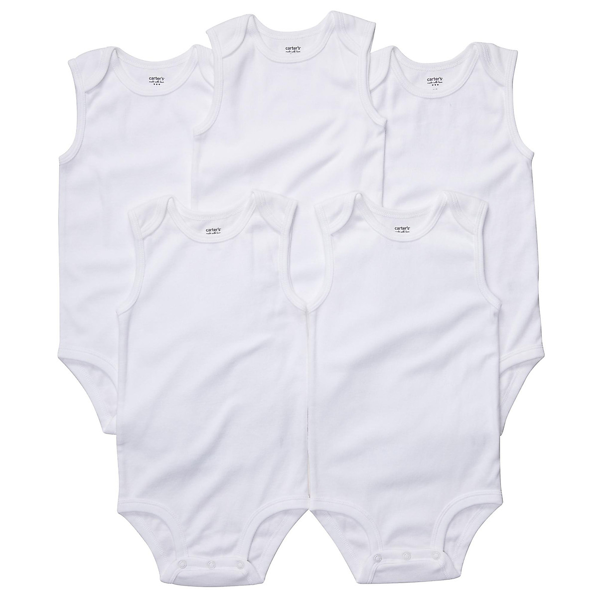 Carters Unisex 5-Pack Sleeveless Bodysuits - white, 24 months