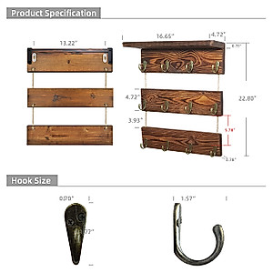 KOLYMAX 12 Hooks Coffee Cup Holder Solid Wood Mug Rack with Shelf Coffee Bar Mug Display Rustic Kitchen Storage Rack for Farmhouse Decor 3 Tie