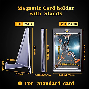 Chinco 20 Pieces Magnetic Card Holders Card Cares with 10 Packs Clear Acrylic Stands 35 Pt Clear Trading Cards Cases Protectors for Sports Card Baseball Card Basketball Card Trading and Display