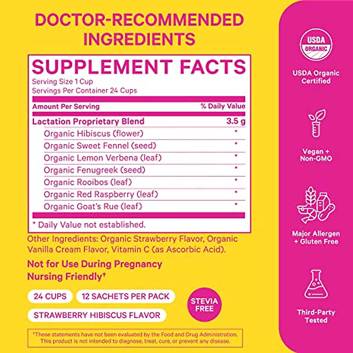 Pink Stork Lactation Tea: Organic Strawberry Hibiscus Nursing Tea, Fenugreek, Fennel, & Goat's Rue for Breast Milk Supply, Breastfeeding Essentials, Postpartum Essentials, Women-Owned, 24 Cups