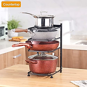 AJSWISH Pots and Pans Organizer for Cabinet, Heavy Duty Pot Organizer Rack for Under Cabinet, Adjustable and Snap-on Pot Rack for Kitchen Organization & Storage- 3 Tier