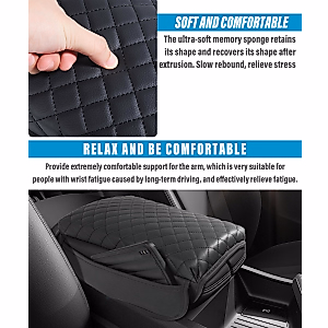 Qziulr Zlirfy Carbon Fiber Leather Armrest Cover for Car,Auto Center Console Pad with Organizer Pockets,Car Armrest Cover,Car Accessories Car Armrest Cushion,Armrest Box Protector(Black)