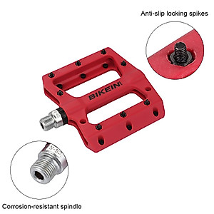 BIKEIN PRO MTB Bike Pedals Nylon Fiber Non-Slip 9/16 Inch Bicycle Platform Flat Pedals for Road Mountain BMX Bike Red