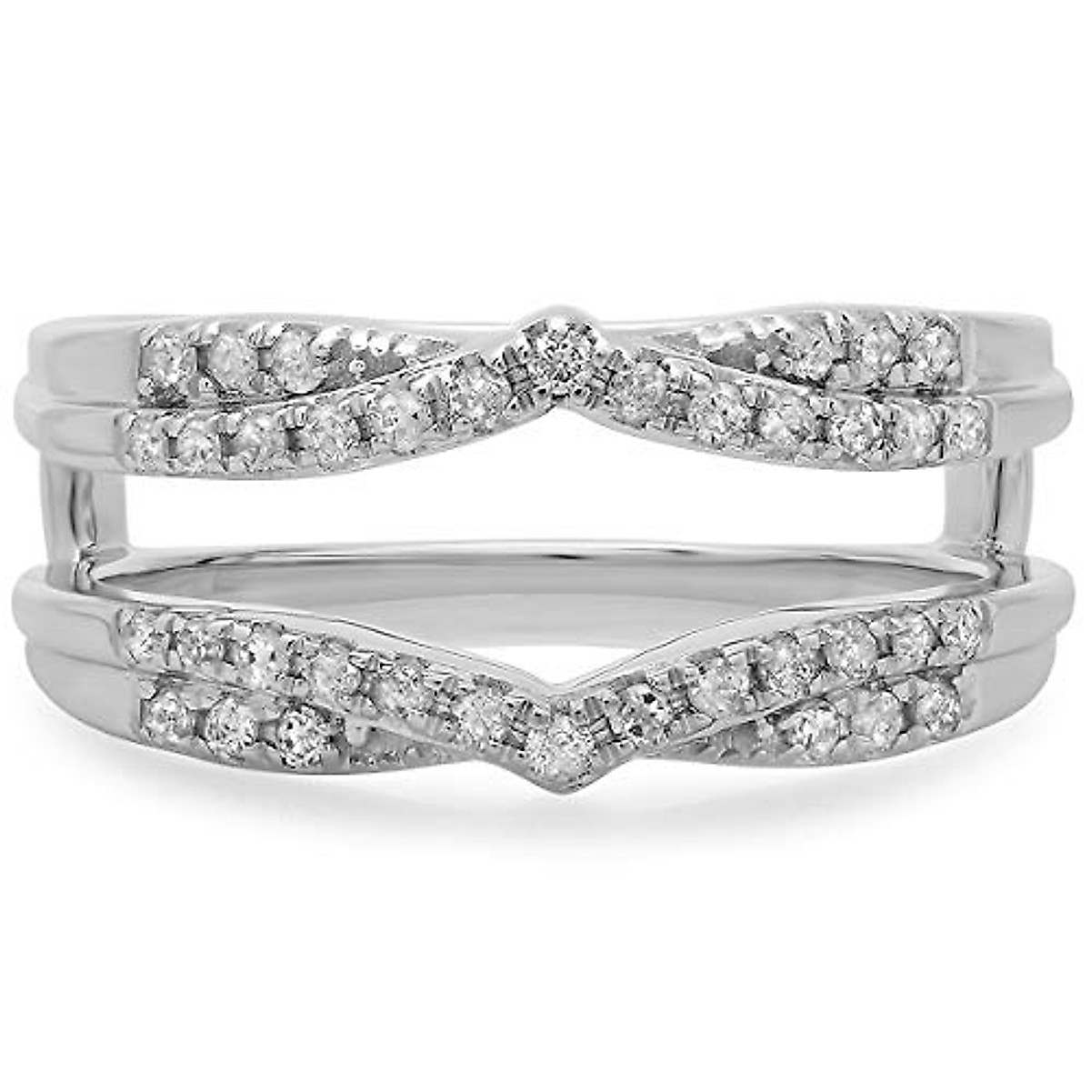 Dazzlingrock Collection 0.33 Carat (ctw) 14K Round Diamond Wedding Band Guard Double Chevron Ring 1/3 CT, White Gold, Size 5