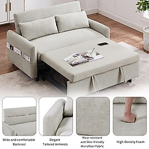 kejector Pull Out Sofa Bed Convertible Chair Bed Modern U Shaped Loveseat Sleeper Recliner Sofa Couch with Storage Pockets, Adjsutable Backrest, 2 Pillows, USB Ports for Living Room, Apartment, Office
