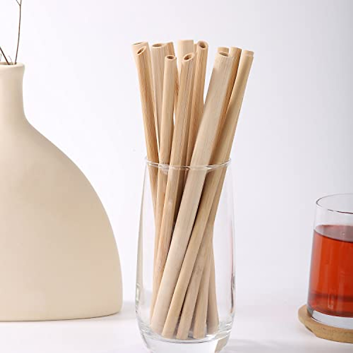 50pcs-100% Natural Bamboo straw Reusable Bamboo Drinking Straws Eco-friendly Biodegradable straws|1pcs Storage Box |1pcs Cleaning Brushes