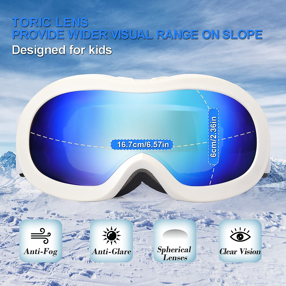 EXP VISION Ski Goggles Anti-Fog Child Snowboard Goggles with UV Protection, Over The Glasses Snow Goggles for Adult Kids (Blue Set)