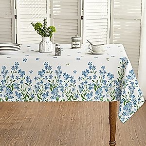 Horaldaily Spring Summer Tablecloth 60x84 Inch, Forget-Me-Not Myosotis sylvatica Floral Table Cover for Party Picnic Dinner Decor