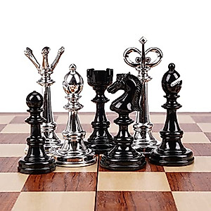 15" Metal Chess Sets for Adults Kids Checkers Game Set (2 in 1) with Black Silver Chess Pieces & Portable Folding Wooden Chess Board Travel Chess Sets Board Metal Staunton Chess Pieces, & Storage Box