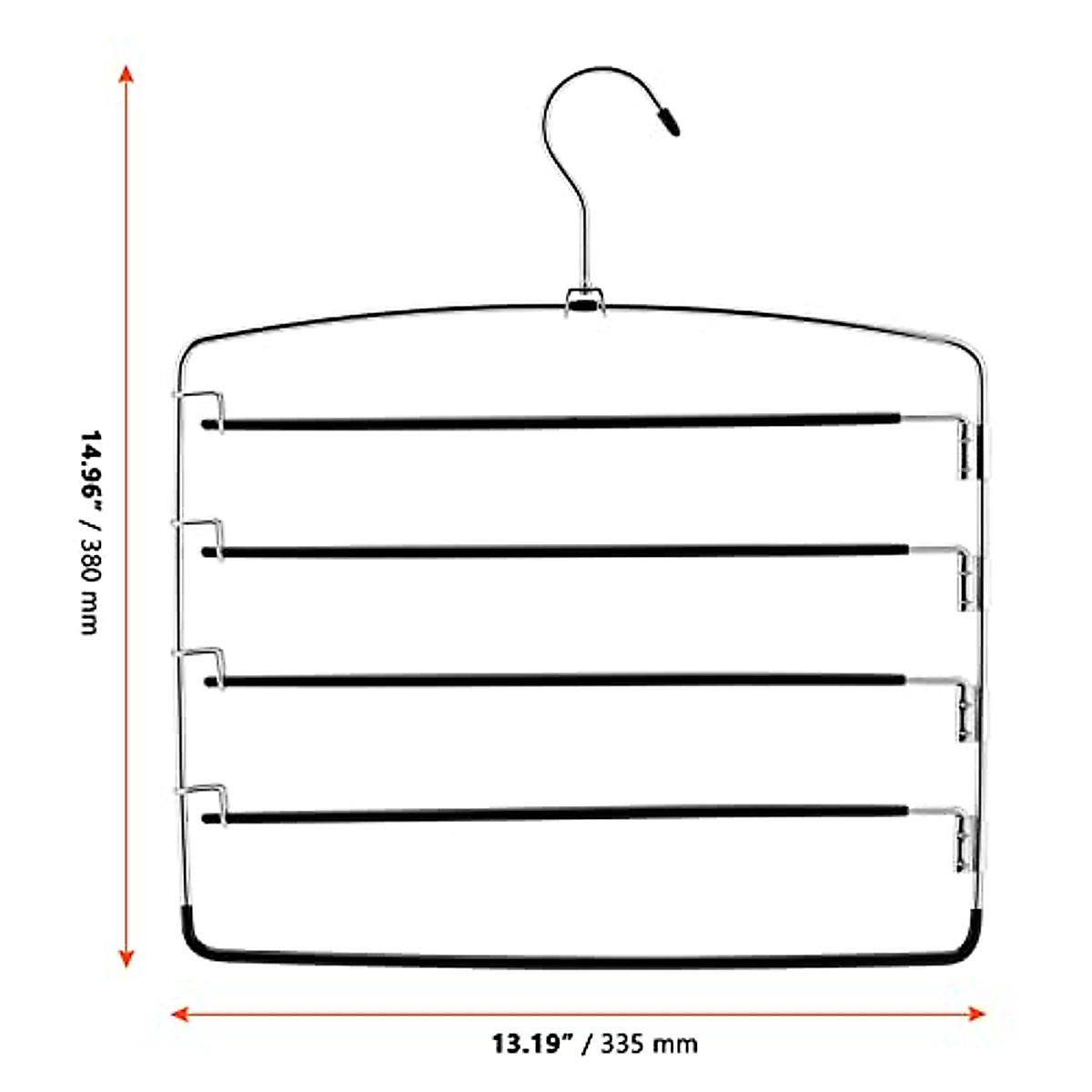 SINJEUN 8 Pack Pants Hangers Slacks Hangers Space Saving Hangers 5 Layers Pants Hangers, Swing-Arm Pants Hanger Plastic Dip Coating Space Saver Hangers for Trousers Jeans Towels Black