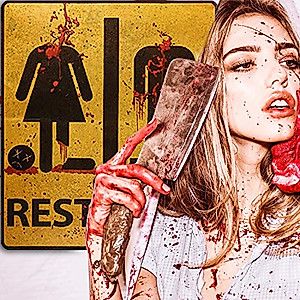 2 Pieces Halloween Stickers Scary Restroom Sign Sticker Halloween Door Wall Decals Decoration for Ghost House and Horror Themed Parties