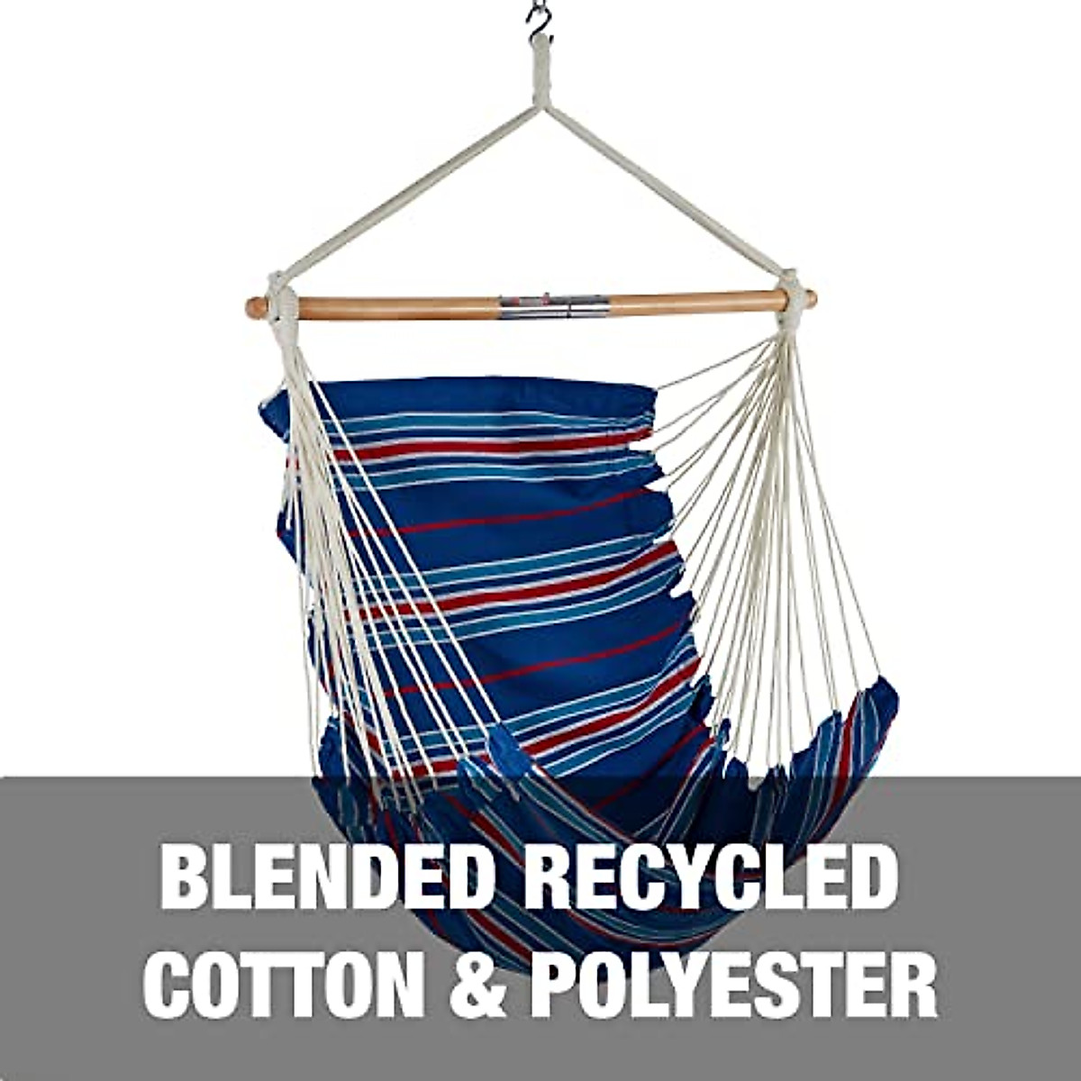 Bliss Hammocks WM-412F_2 Polyester Multi Color Hammock Chair with Collapsible Push-Pin Spreader Bar, Patriotic Stripe