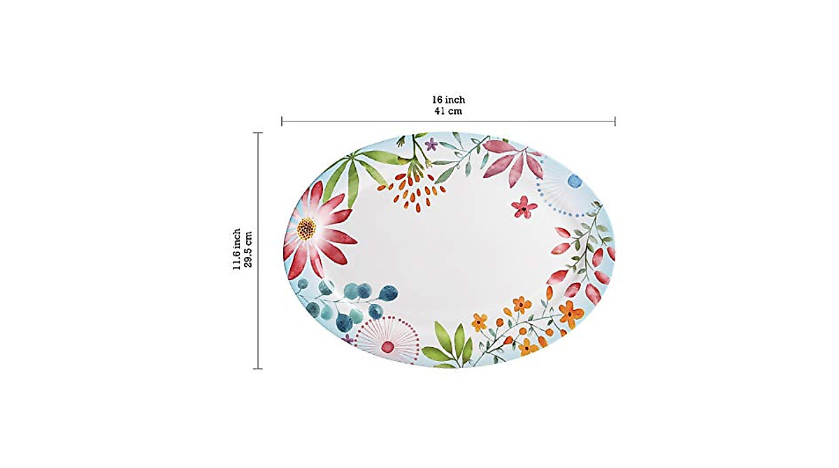 Bico Flower Carnival Ceramic 16-inch Oval Platter - Stylish & Safe Serving