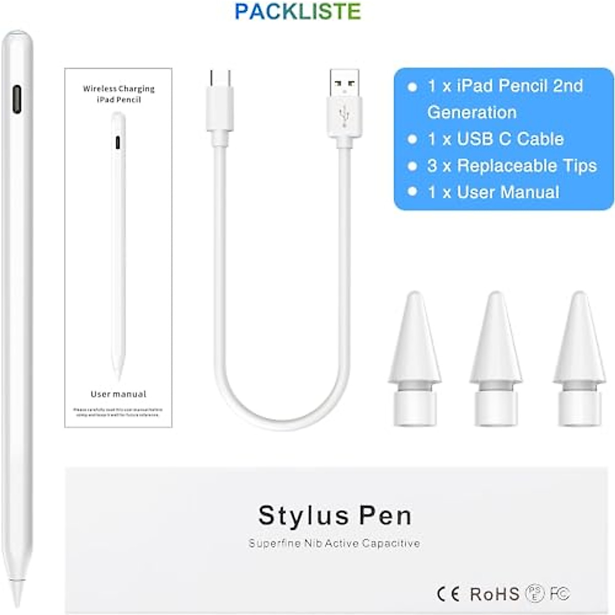 Pencil 2nd Generation Magnetic Wireless Charging: HATOKU Stylus Pen for iPad with Tilt Sensitvity Palm Rejection for iPad Air 3 4 5th M2 - iPad Mini 5 6th - iPad 6 7 8 9 10 Gen - iPad Pro 11 12.9 M4