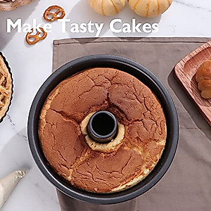 HONGBAKE Angel Food Cake Pan with Removable Bottom, 10 Inch Tube Pan, Nonstick Pound Cake Pans for Baking, Chiffon Cake Mold, 16-Cup, Heavy Duty - Dark Grey