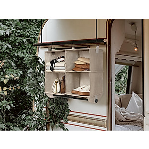 StorageWorks Hanging Closet Organizer with Garment Rod, 4 Section Closet Hanging Shelves, Hanging Clothes Cube Organizer, Mixing of Brown & Beige, 12 ¼" D x 24 ½" W x 28" H