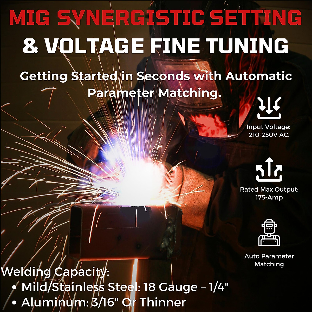 LOTOS MIG175 175A MIG Welder with Aluminum Spool Gun - Advanced Auto MIG Synergistic Setting, Voltage Fine Tuning, Gas MIG Welding & Gasless Flux Core MIG Welding - Brown, 240V