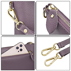 YALUXE Women Wristlet Clutch Genuine Full Grain Leather Crossbody Purse Smartphone Signature Wallet Strap