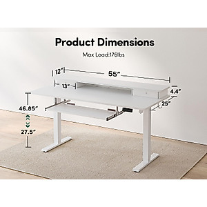 FEZIBO Standing Desk with Drawers, Adjustable Height Desk with Keyboard Tray, Stand Up Desk with Storage Shelf, 48 x 24 Inchs, White Top