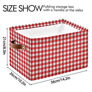 xigua Red Checkered Gingham Storage Baskets,Large Decorative Collapsible Rectangular Canvas Fabric Storage Bin for Home Office(15x11x9.5inch,2 Pack)