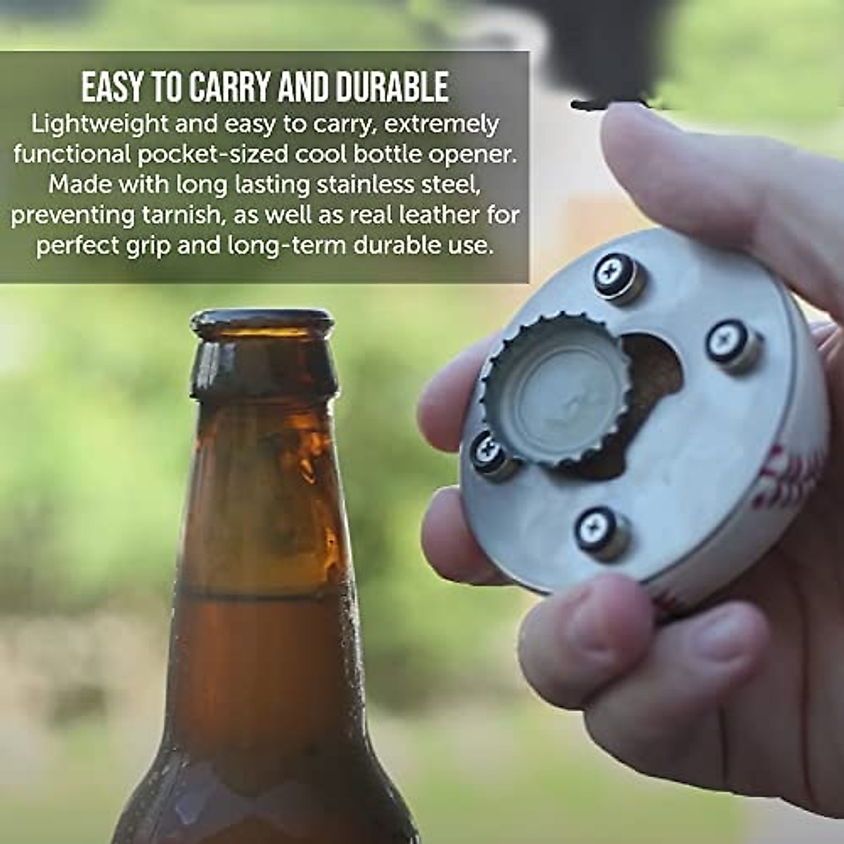Atlanta Bottle Opener, Beer Bottle Opener Made from Real Baseball's Leather, Magnetic Bottle Opener & Cap Catcher - Cool Gadget for Teens & Present for Men