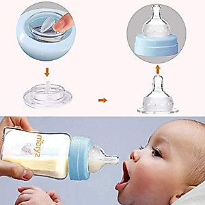 Matyz Glass Breastmilk Storage Bottles, 6 Pack, 6 oz, Compatible with Spectra Medela Breast Pump - Freezer Safe Storage Bottles Set - Wide Mouth Breastmilk Storage Containers - BPA Free (Blue Lids)